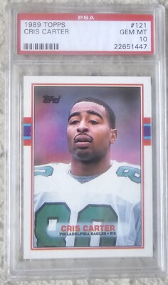 1989 Topps #121 Cris Carter Rookie RC PSA 10 Gem Mint Eagles Vikings ...
