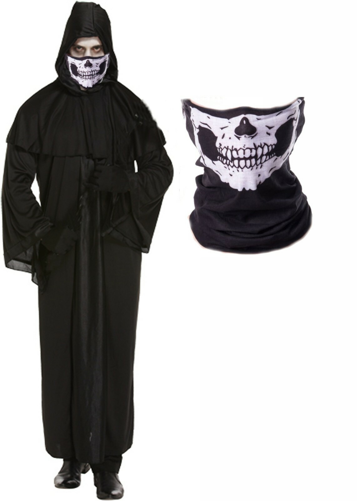 Grim Reaper Scream Halloween Death Robe Fancy Dress Costume + Skull ...