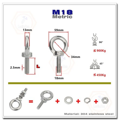 M3 M4 M5 M6 M8 TO M30 304 stainless steel Machinery lifting ring screw ...