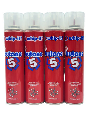 4 Cans Whip It Butane 5 (300ml) 5x butane lighter refill fuel w ...