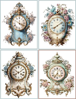 8 Clock Antique Vintage Victorian French glossy blank note card with ...