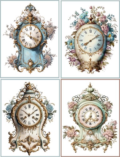 8 Clock Antique Vintage Victorian French glossy blank note card with ...