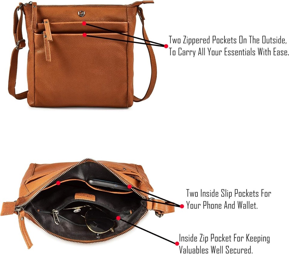 Cochoa Small Soft Pebbled Real Leather Women Crossbody Handbags Cognac ...