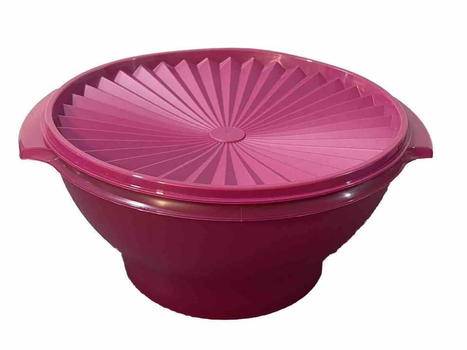 Tupperware Servalier Bowl Serving Mixing 17.25 Cup Dark PINK Radish ...