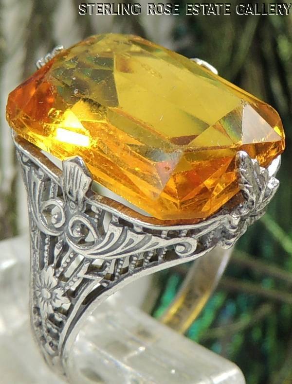 AUTHENTIC ART DECO YELLOW PASTE STONE Sterling Silver… - Gem