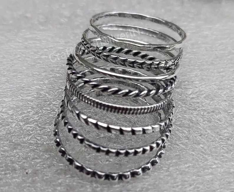 Sterling Silver Stacking Ring Set Set of 8 Sterling Silver Stacking All ...