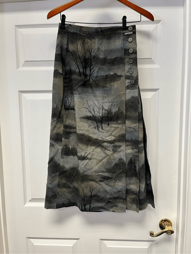 Geiger Austria Wool Trees Landscape Side Button MIDI Skirt sz 38 or US ...