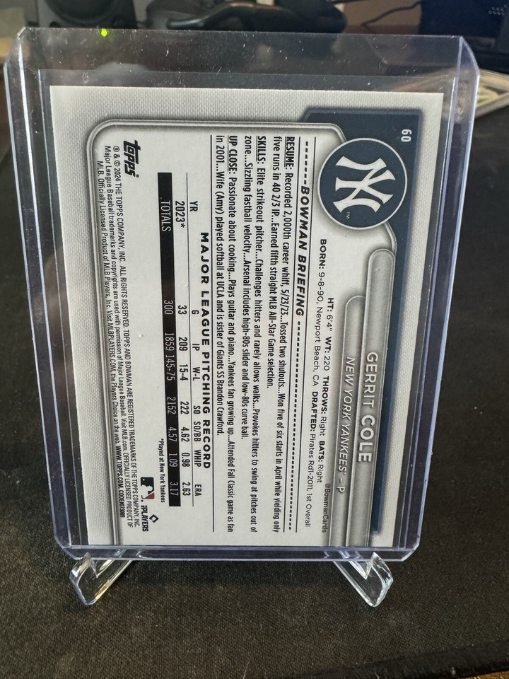 GERRIT COLE 2024 Bowman GREEN parallel card #/99 New York Yankees | eBay