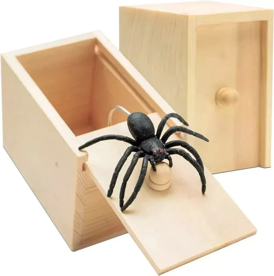 Wooden Prank Spider Scare Box Hidden in Case Trick Play Joke Scarebox ...