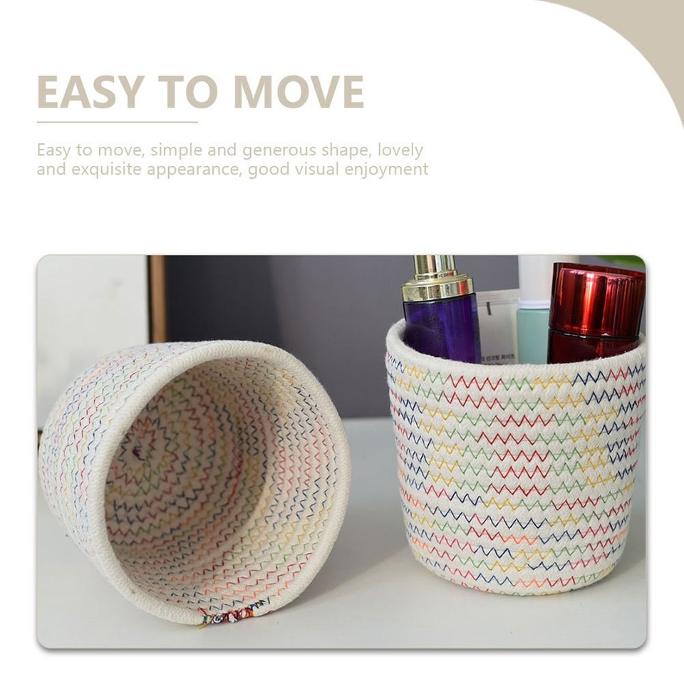 Small Round Basket Woven Rope Desk Sundries Baskets Cotton Weaving ...