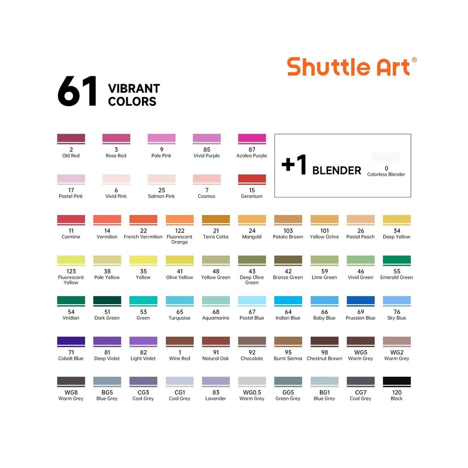 Shuttle Art 61 Colors Alcohol Markers, 60 Colors Dual Tip Art Marke ...