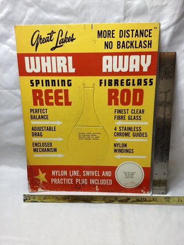 Vintage Great Lakes Whirlaway Fishing Rod Cardboard Display ...