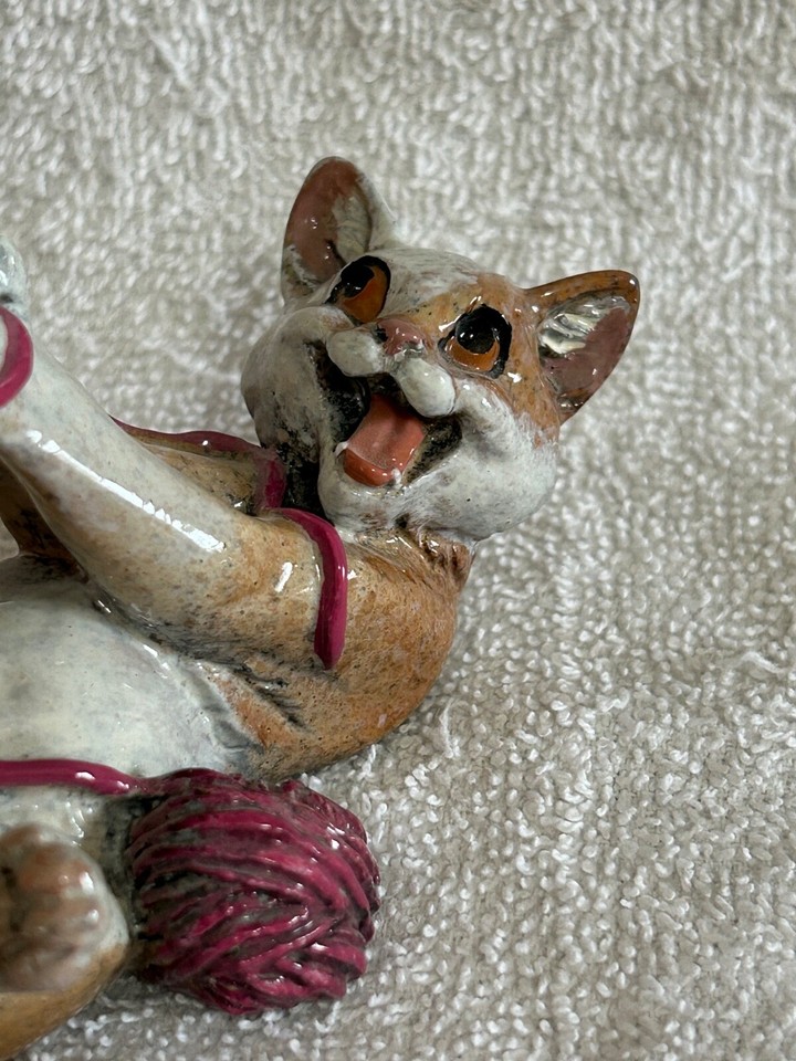 Kittys Kennel Rascal Cat Playing With Yarn Figurine | eBay