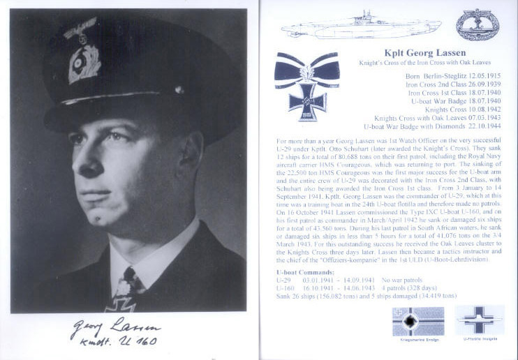 UB7 WWII WW2 Knights Cross U-boat Captain LASSEN KC hand signed ...