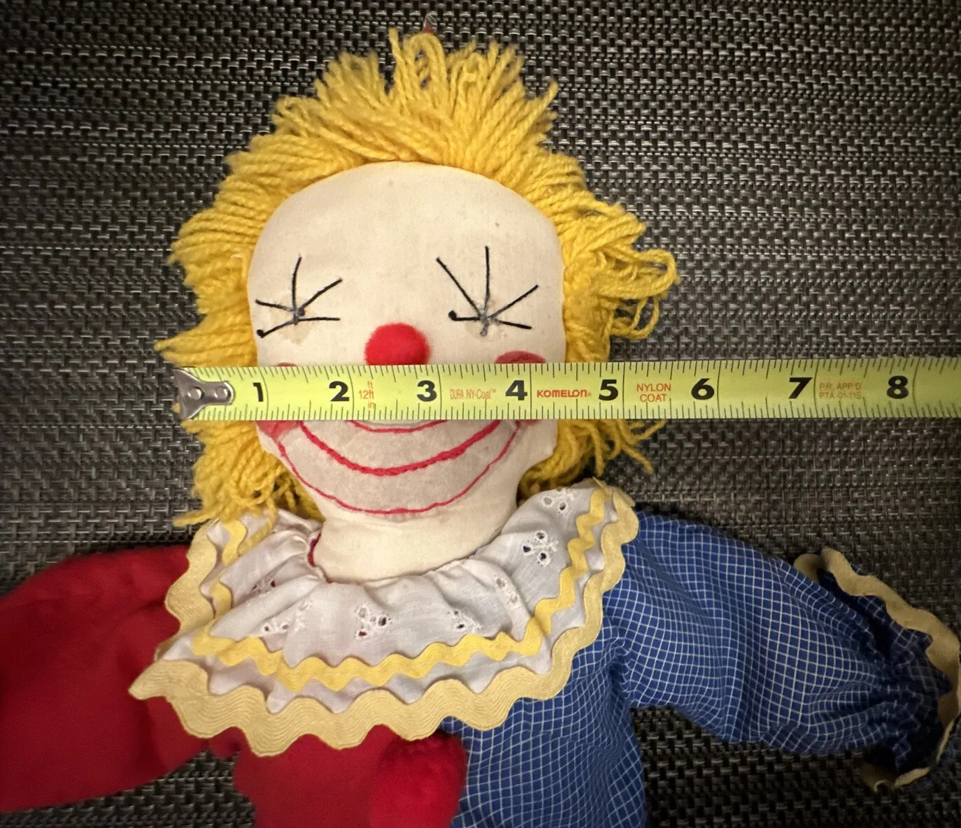 Vintage Rare Folk Art Handmade Cloth Clown Doll Red Poms Raggedy Andy ...