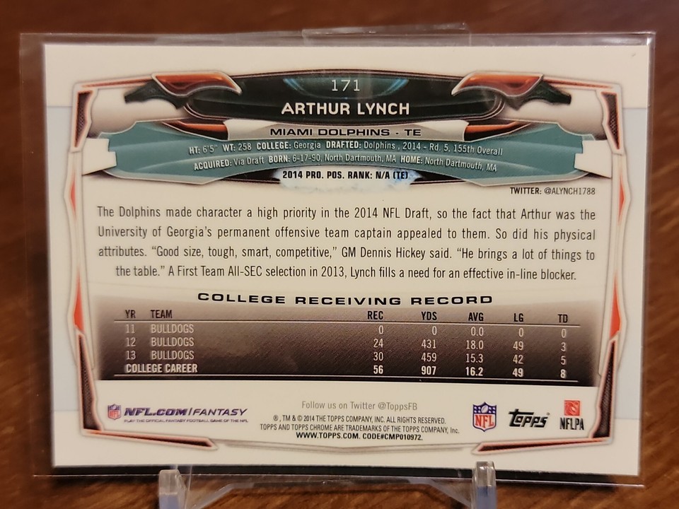 2014 Topps Chrome Arthur Lynch #171 Rookie RC | eBay