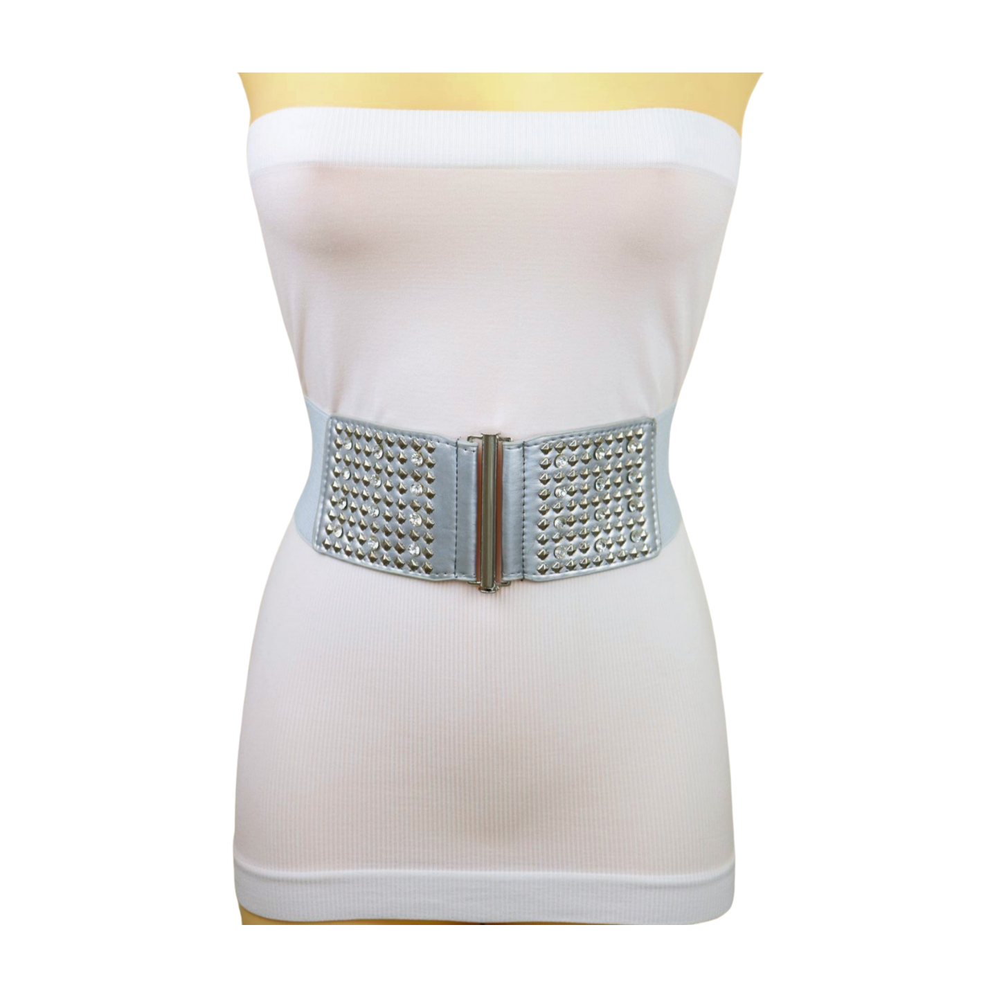 Women Silver Elastic Waistband Day Night Belt Bling Metal Studs Hip ...