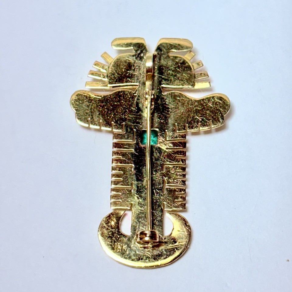 18K Yellow Gold Emerald Inca God 38mm Pendant Brooch 5.6g | eBay