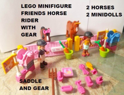 LEGO Minifigure Friends Horse and Riders with Saddle and Barn Tack Gear ...