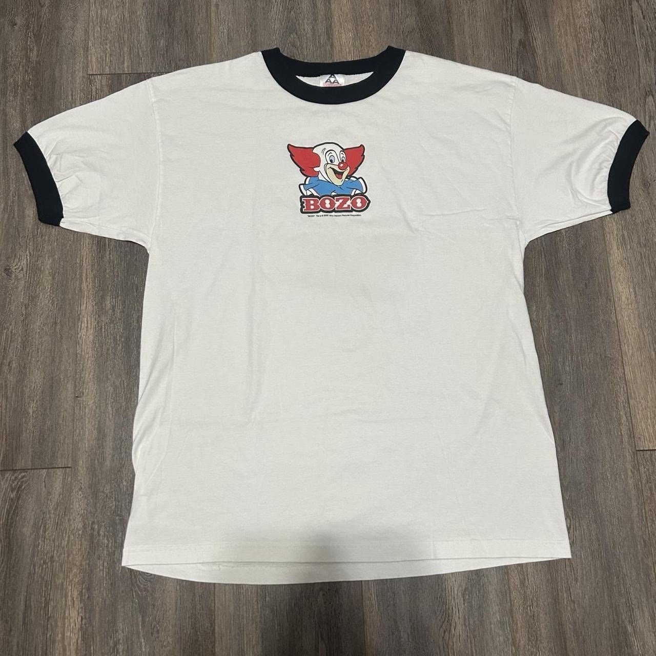 Vintage 2000s Bozo the clown Cartoon white ringer T-s… - Gem