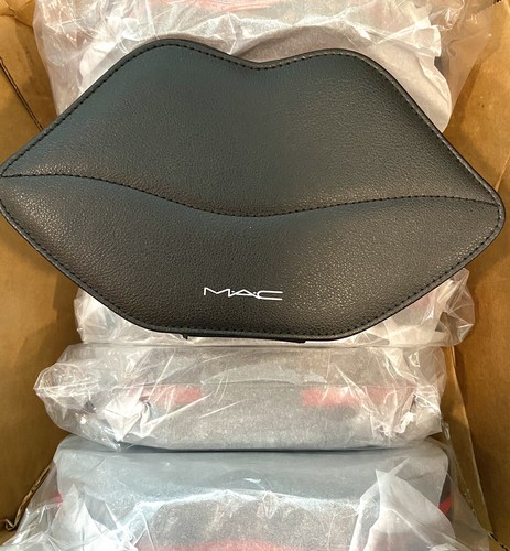 MAC Lip Shaped Box - Large Cosmetics Case - Black Faux Leather w/ Red ...