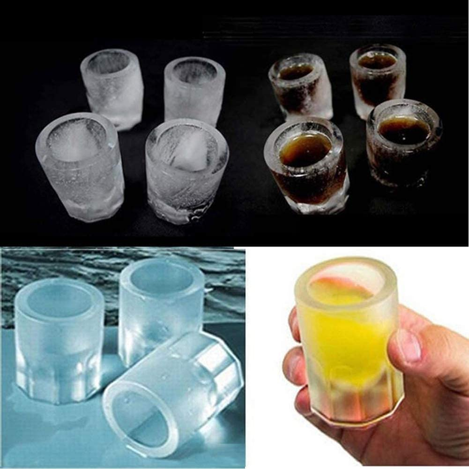 Ice Shot Glass Mold Ice Cube Shot Glasses Silicone Ice Cubes Tray 4 ...