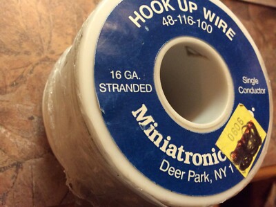 Miniatronics~#48-116-100~White~100'Hook Up Wire~16 AWG Stranded~Single ...