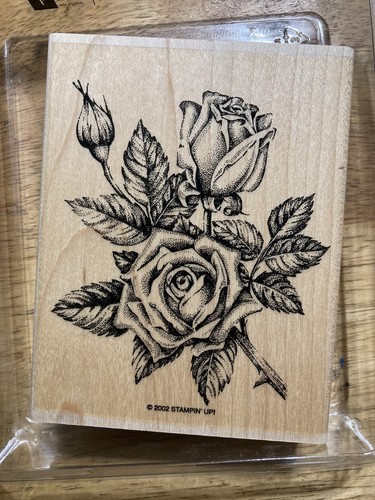 Stampin Up Stipple Rose Rubber Stamp 3-1/8" x 4-1/8" Wood Mounted 2002 ...