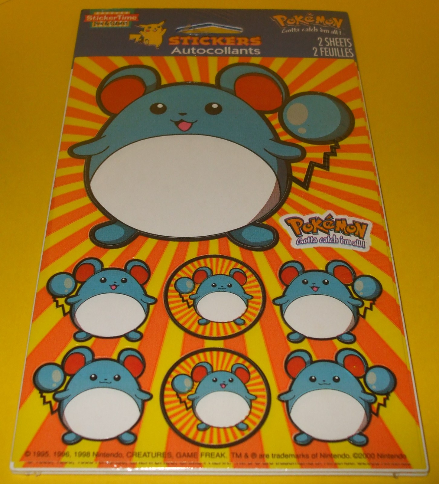 Retro POKEMON Sticker Pack (2 Sheets), MARILL Character Nintendo Game ...