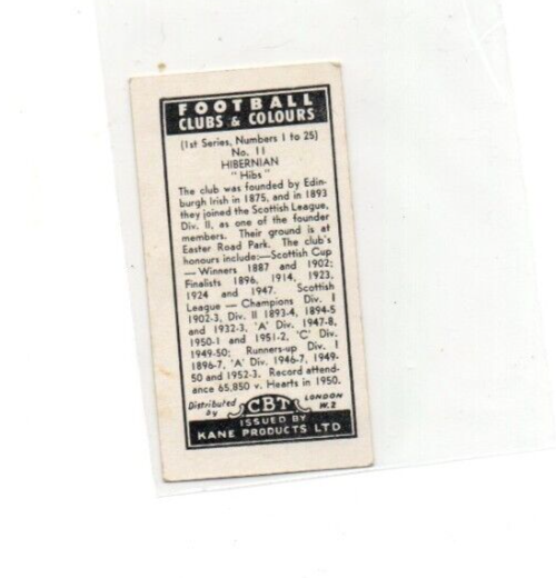 CBT. Kane Products Ltd 1956 Football clubs & colours No 11 Hibernian | eBay