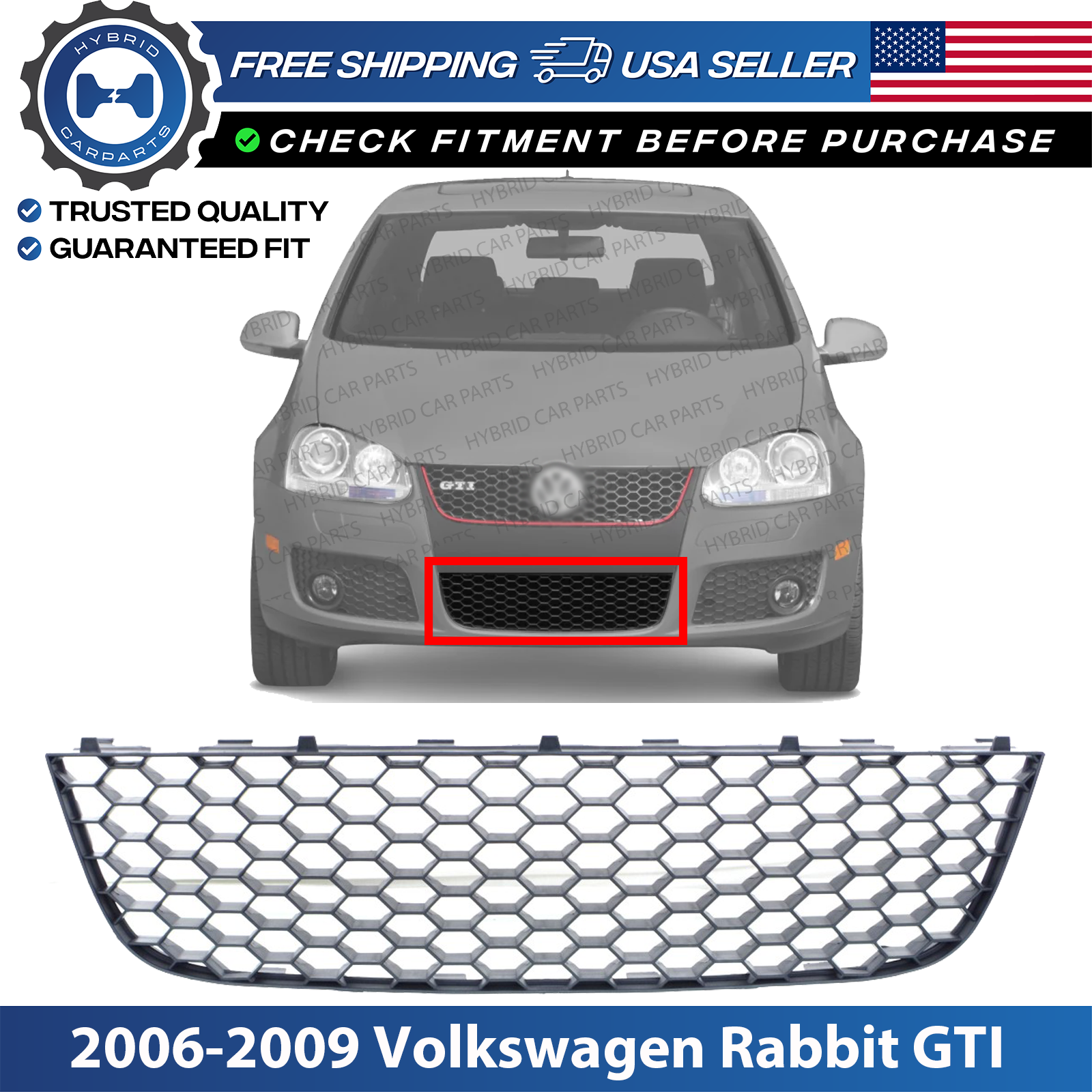 New Front Bumper Grille Plastic Primed For 2006-2009 Volkswagen Rabbit ...