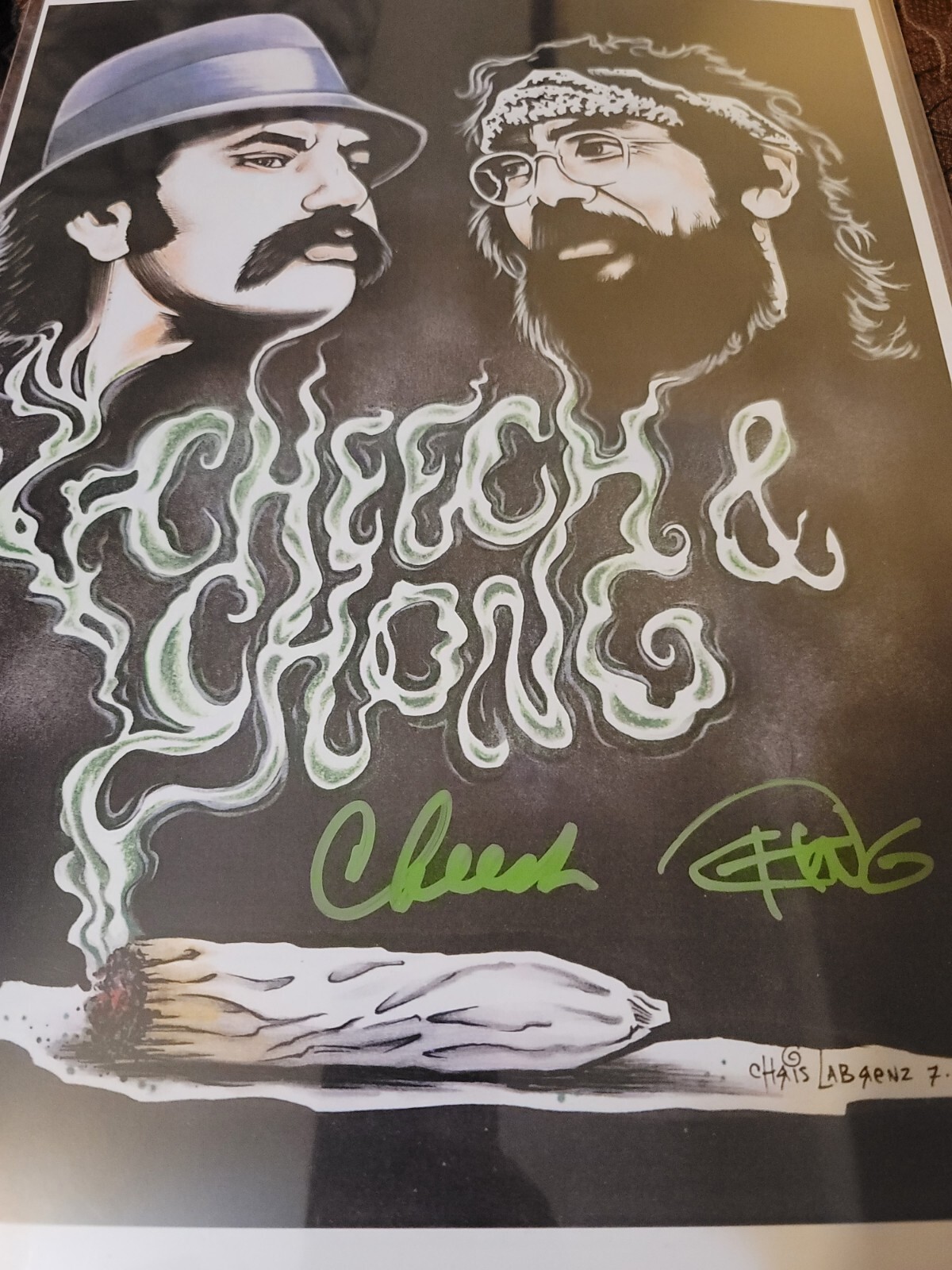 CHEECH and TOMMY CHONG SIGNED AUTOGRAPH 11x17 cardstock art poster ITP ...