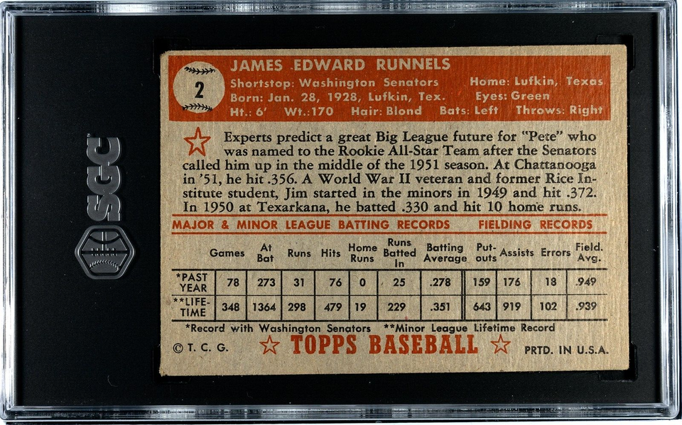 1952 Topps James Runnels #2 RC (Red Back) SGC 4 | eBay