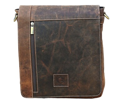 12 inch leather messenger bag i-pad satchel shoulder brown crossbody ...