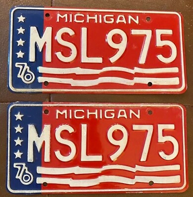 Michigan 1976 License Plate PAIR - NICE QUALITY # MSL 975 | eBay