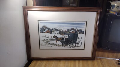 Don Fusco Amish Buggy Framed Picture,snow,farm,26x20! | eBay