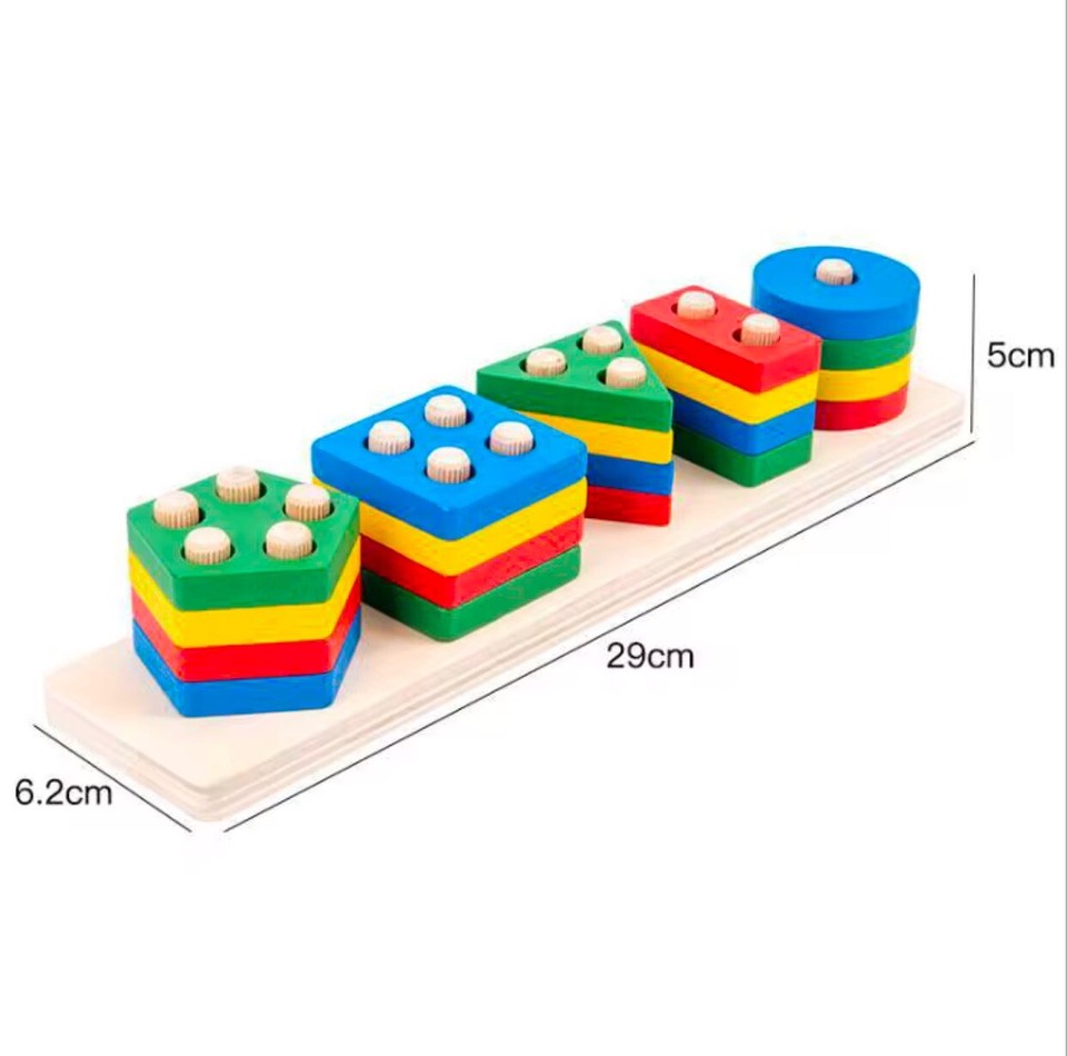 Montessori Educational Wooden Shape Sorting Puzzle Toy with 5 Blocks ...