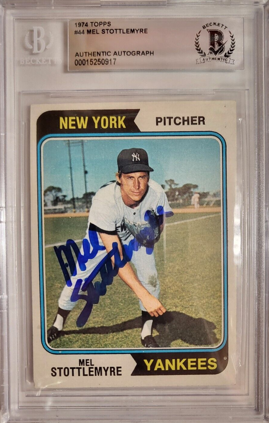 1974 TOPPS MEL STOTTLEMYRE YANKEES #44 AUTO SIGNED CARD BECKETT ...