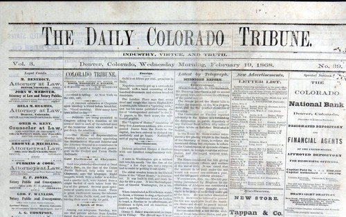 Original 1868 COLORADO (Territory) Newspaper 📰 DENVER Daily Colorado ...