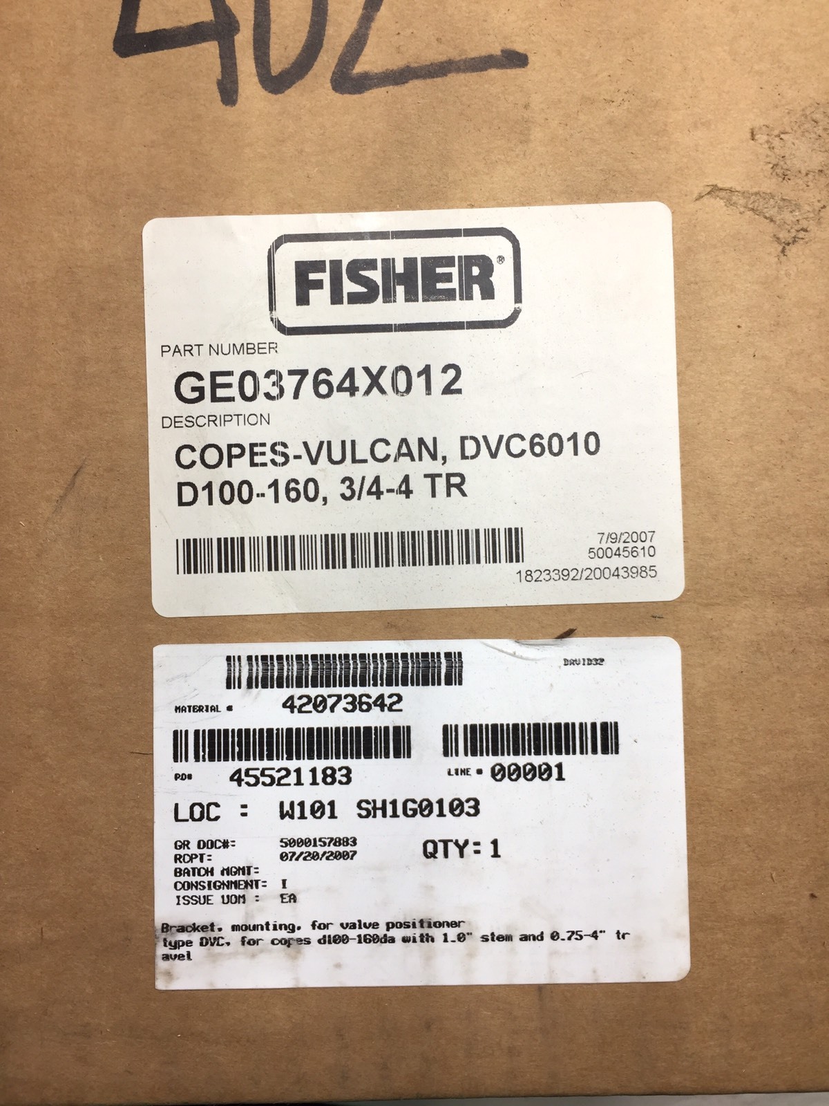 Fisher GE03764X012 Copes-Vulcan DVC6010 D100-160 3/4-4 TR Mounting ...