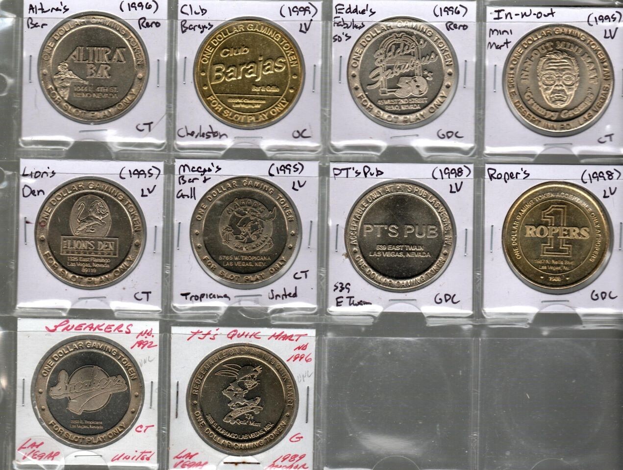 10 Nevada Route Tokens - All in Very Good to Uncirculated Condition ...