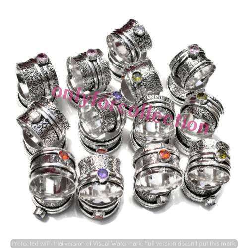10Pcs Spinner Ring Meditation Rings with Gemstone 925 Silver Plated SR ...