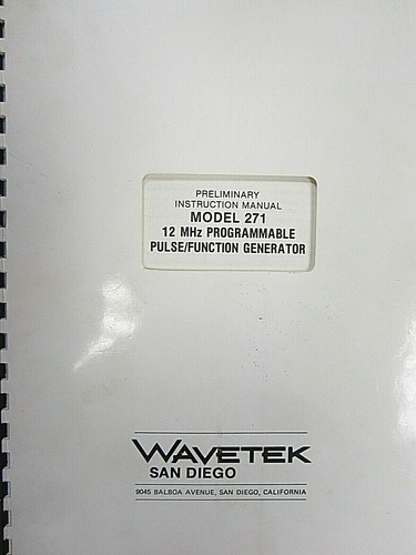 Wavetek Model 271 Programmable Pulse/Function Generator Instruction ...