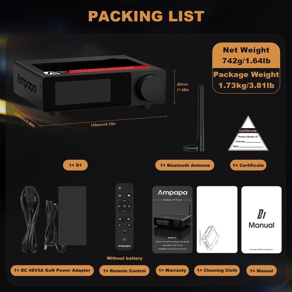 Ampapa D1 Bluetooth Amplifier HIFI Stereo Audio Amp w/Digital VU Meters ...