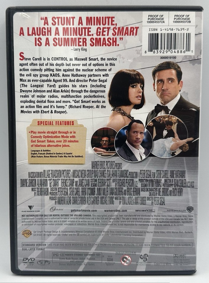 Get Smart DVD Full Screen Edition Steve Carell Anne Hathaway Dwayne ...