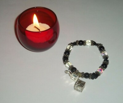 Garold Miller Prayer Box Charm Bracelet Black AB Bead Stretch Braclelet ...