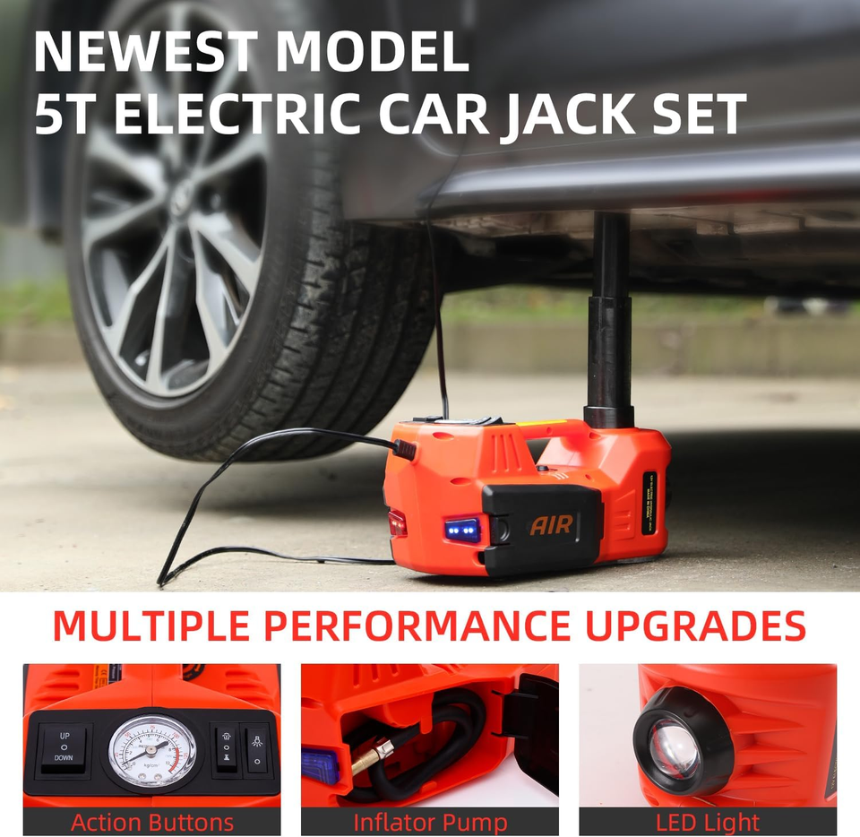 Electric Car Jacks 5Ton 12V Hydraulic Jack with Tire Air Pump and LED ...