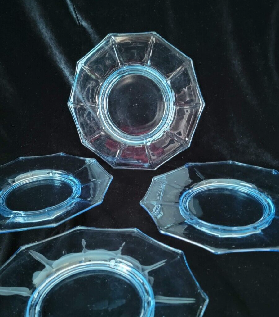Cambridge Light Blue Glass Decagon Luncheon 8” Plate SET X4 No Etch | eBay