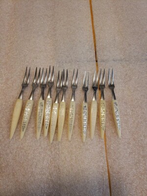 Set Of 11 Vintage Cocktail Forks Stainless Steel Japan White Handle ...