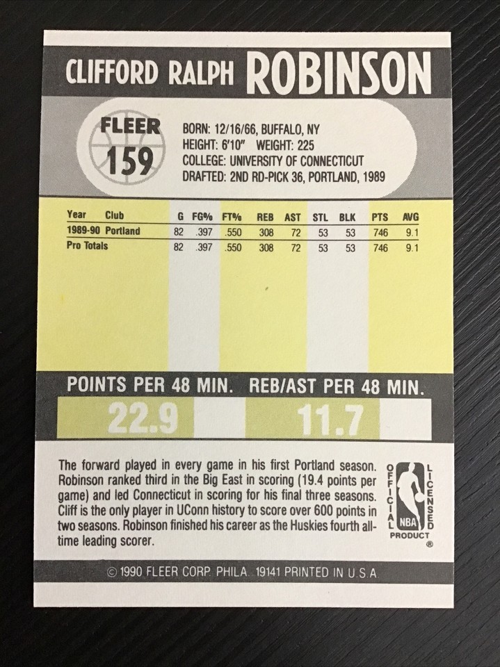 1990-91 Fleer #159 Cliff Robinson - Portland Trailblazers - Rookie | eBay